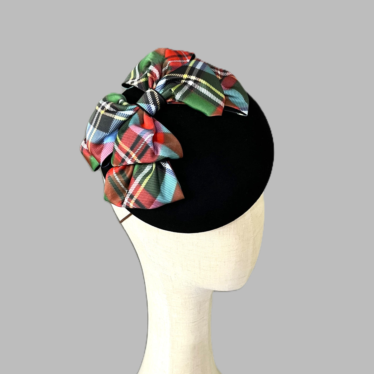 Millinery | Custom | Tartan | Plaid | Fascinator | Bow | Felt | Black ...