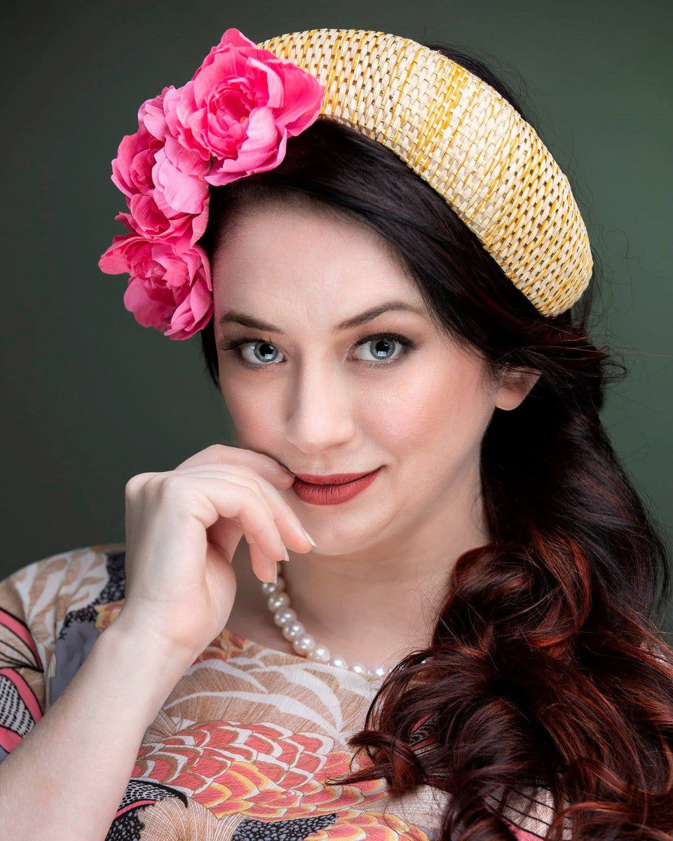 Millinery | Custom | Halo | Floral | Gold | Pink | Straw | Spring ...